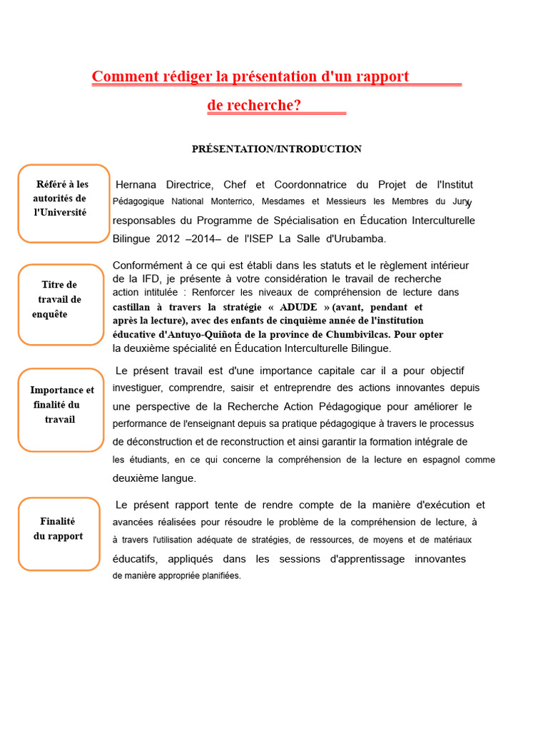 Comment Rédiger La Présentation D'un Rapport de Recherche | PDF ...