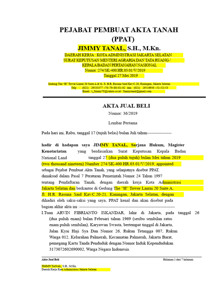 Contoh Akta - Jual Beli (AJB) | PDF