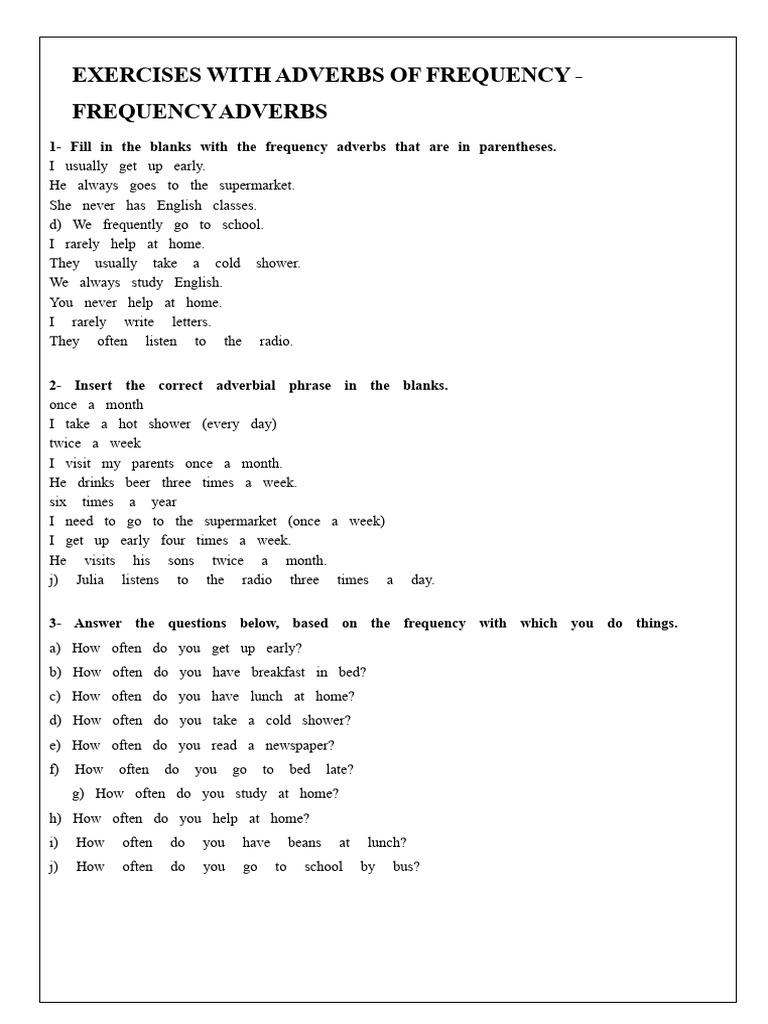 Exercises With Adverbs of Frequency | PDF