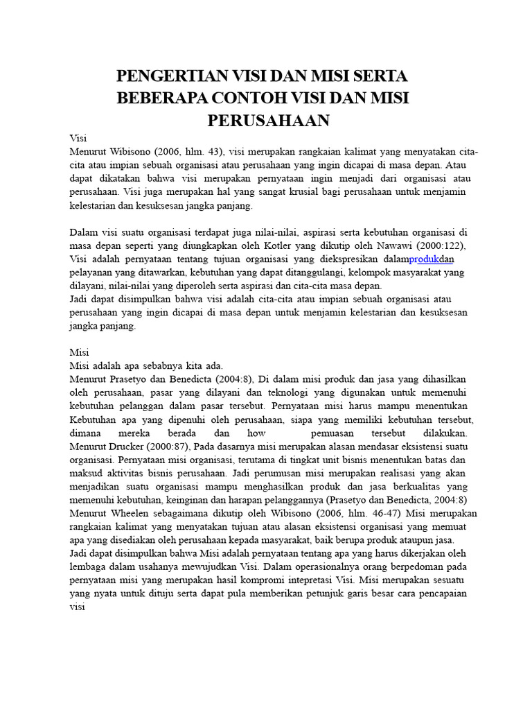 Pengertian dan Contoh Visi Misi Perusahaan | PDF