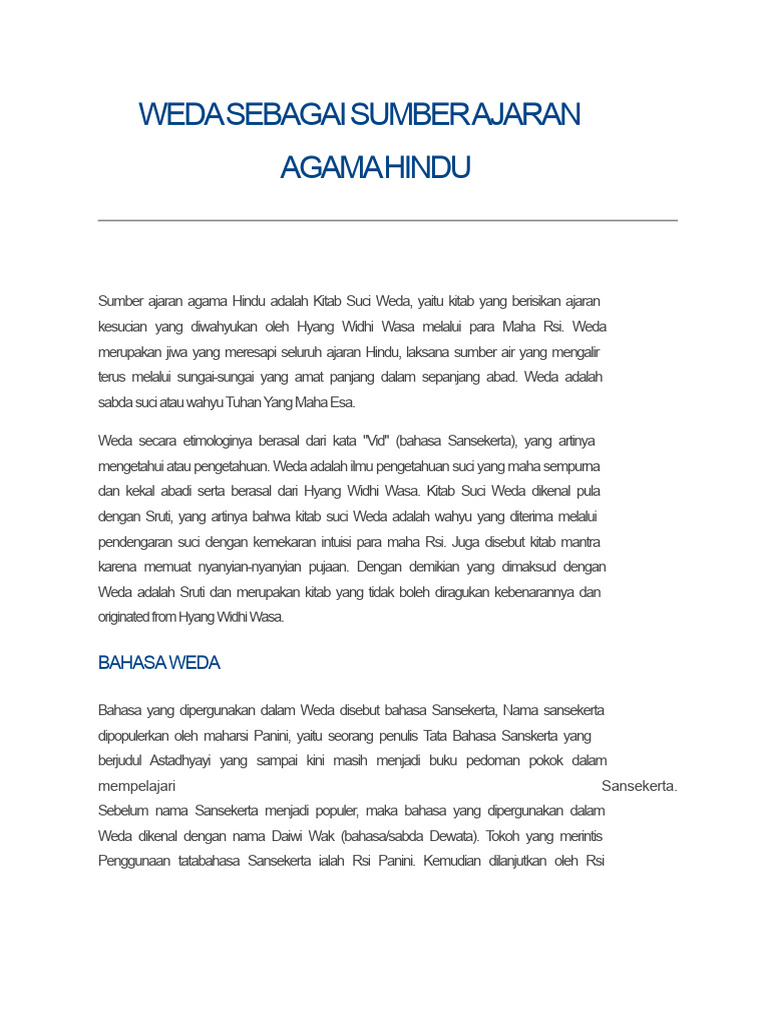 Weda Sebagai Sumber Ajaran Agama Hindu | PDF
