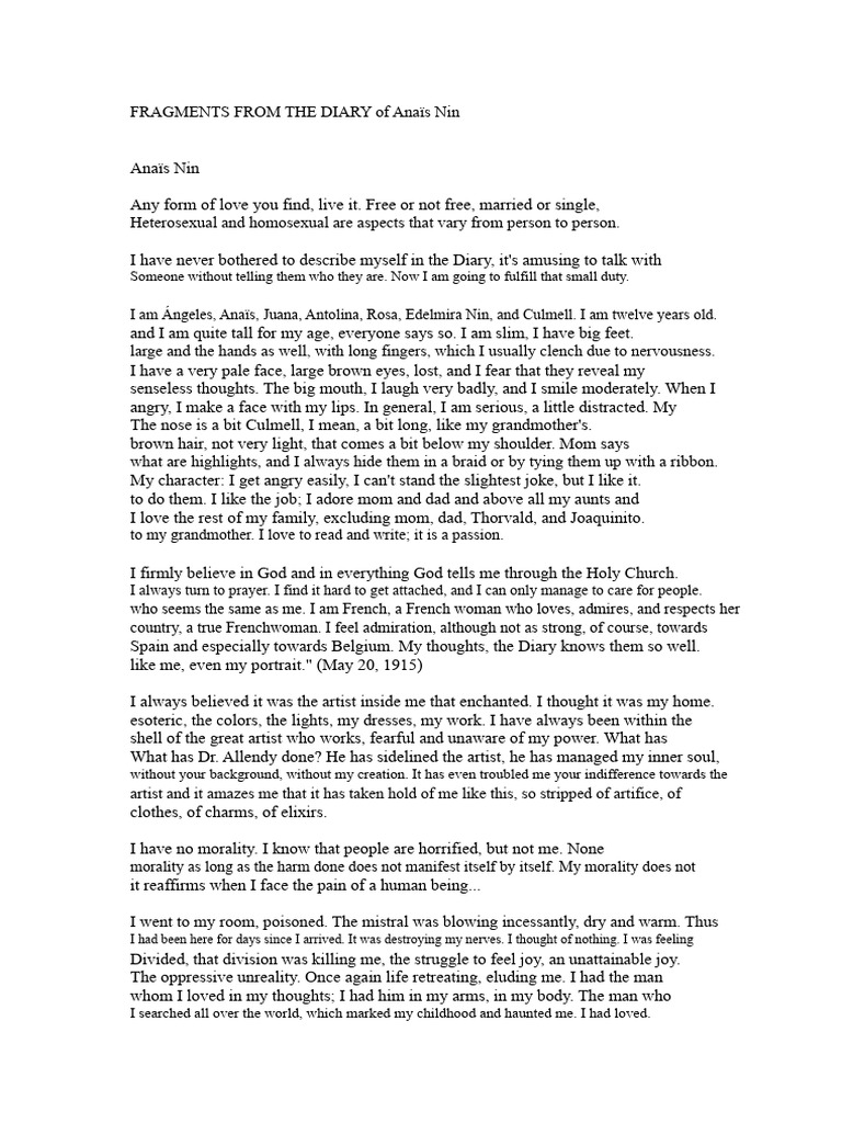 Fragments of The Diary of Anaïs Nin | PDF | Anaïs Nin