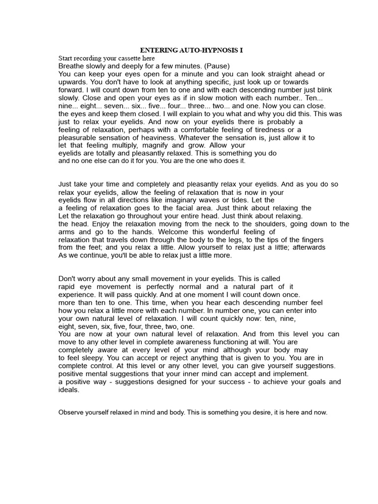 PRACTICE SELF-HYPNOSIS I and II | PDF | Relaxation (Psychology) | Mind