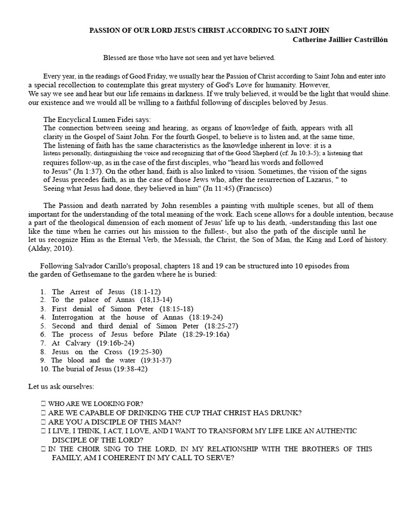 Passion of Our Lord Jesus Christ According To Saint John | PDF | Jesus ...