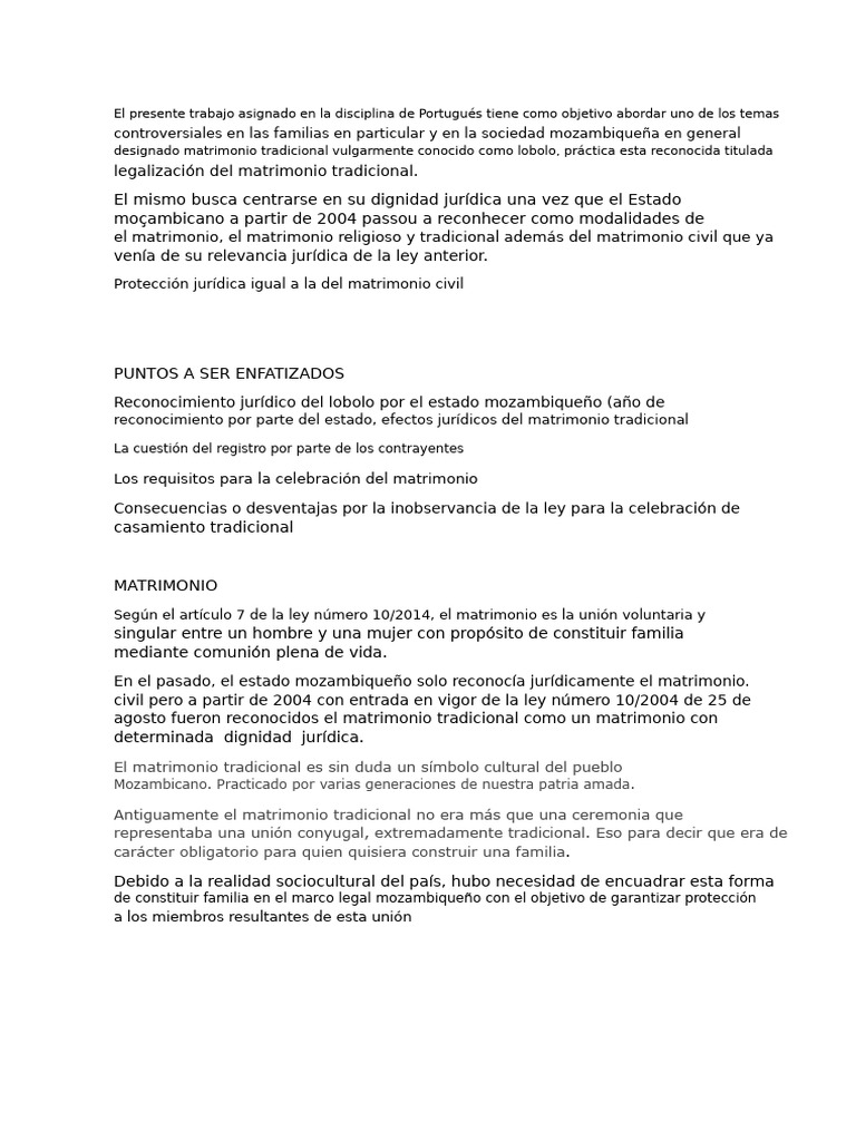 Reconocimiento del Lobolo en Mozambique | PDF