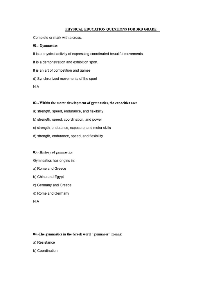 3rd Grade Physical Education Quiz | PDF | Gymnastics | Physical Fitness