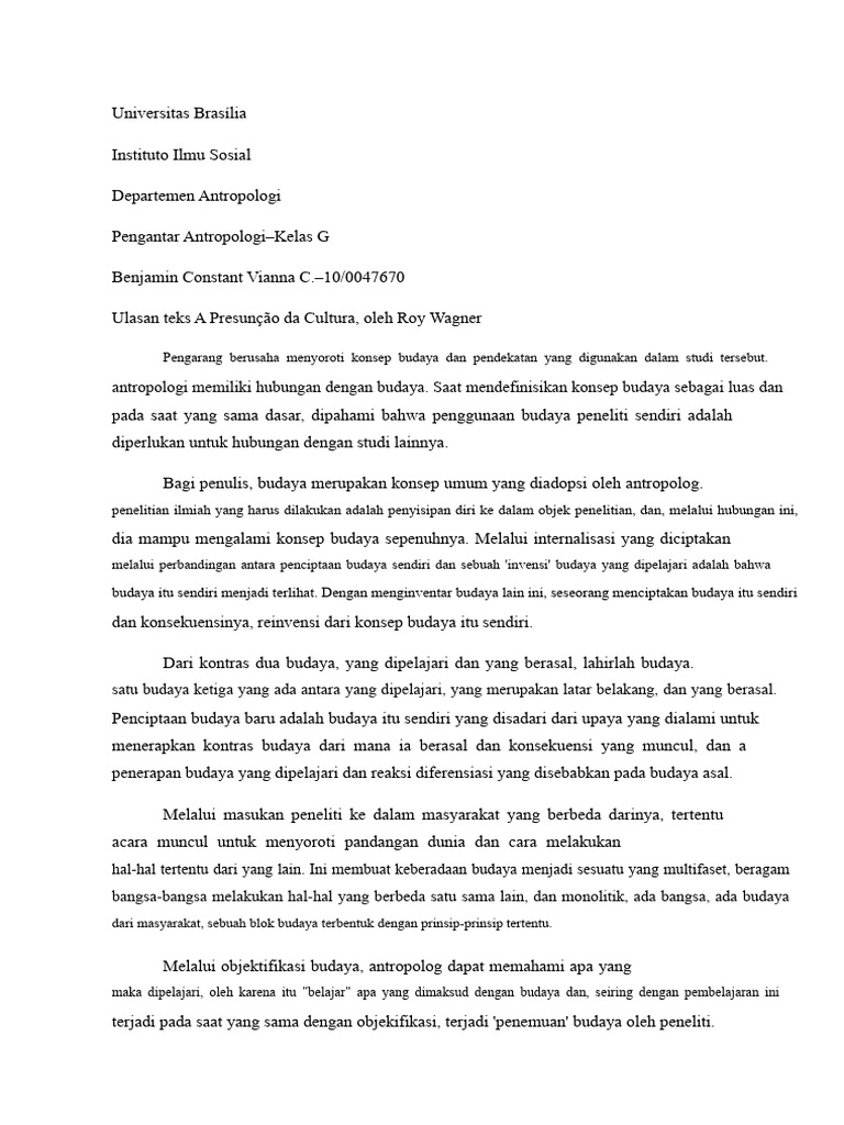 Ulasan Teks "Asumsi Budaya" Oleh Roy Wagner | PDF