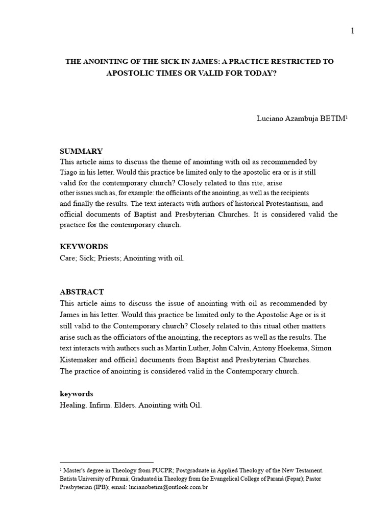 Anointing of The Sick - Revised | PDF | Elder (Christianity) | Anointing