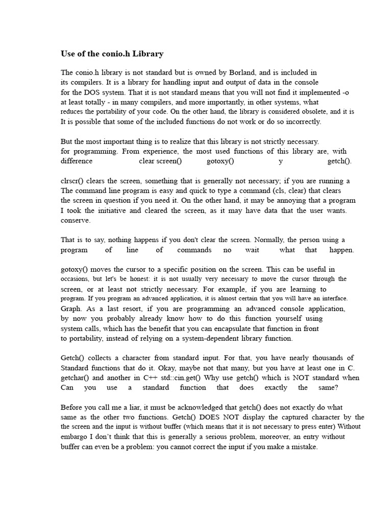Use of The Conio.h Library | PDF | Computer Terminal | Software Development