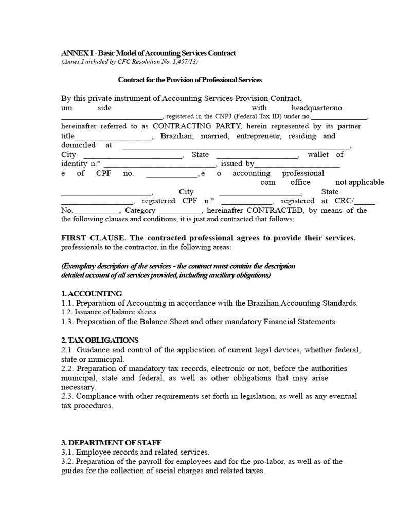 Accounting Services Contract Template | PDF | Employment | Fee