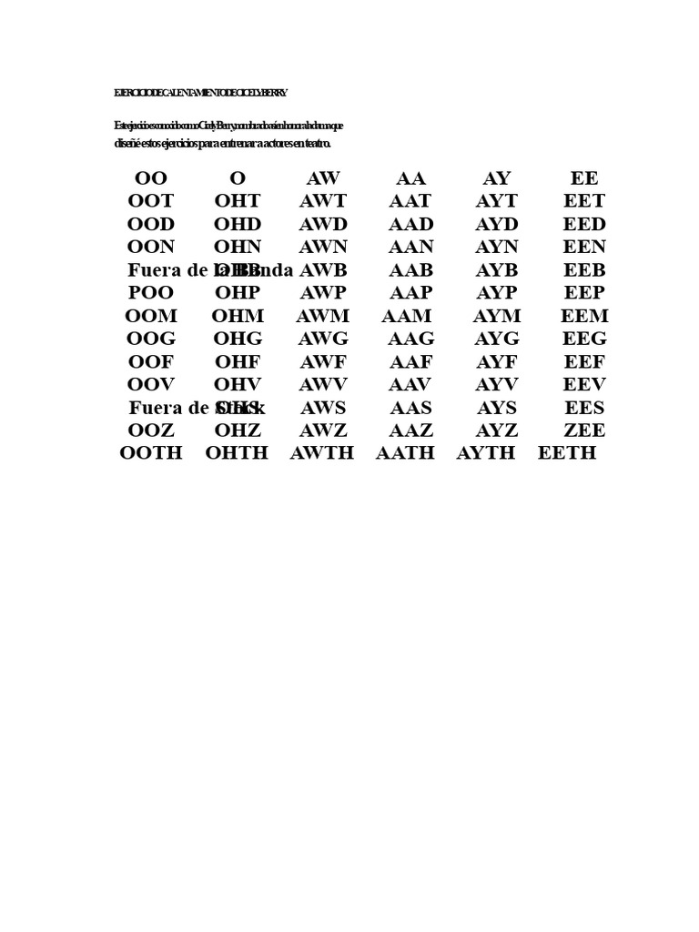 Ejercicio de Calentamiento de Cicely Berry | PDF