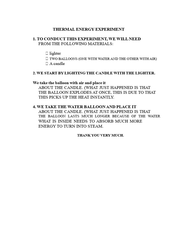 Thermal Energy Experiment | PDF