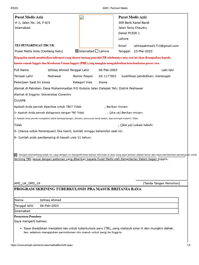 Formulir Medis AMC | PDF