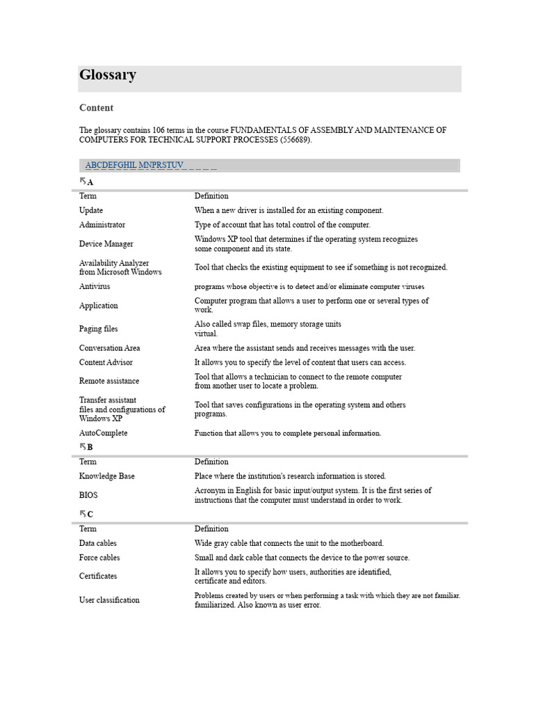 Computer Terminology Glossary | PDF | Computer Network | Operating System