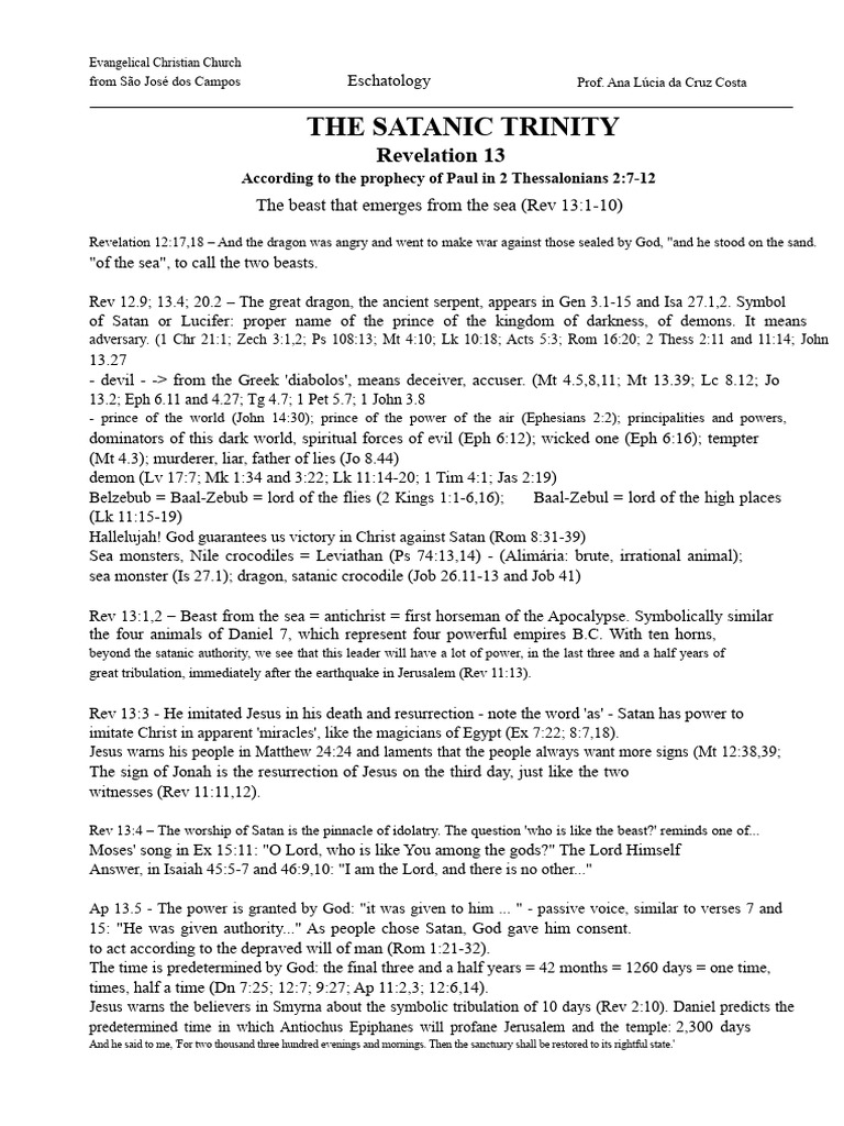 Revelation 13 - The Satanic Trinity | PDF | Book Of Daniel | The Beast (Revelation)