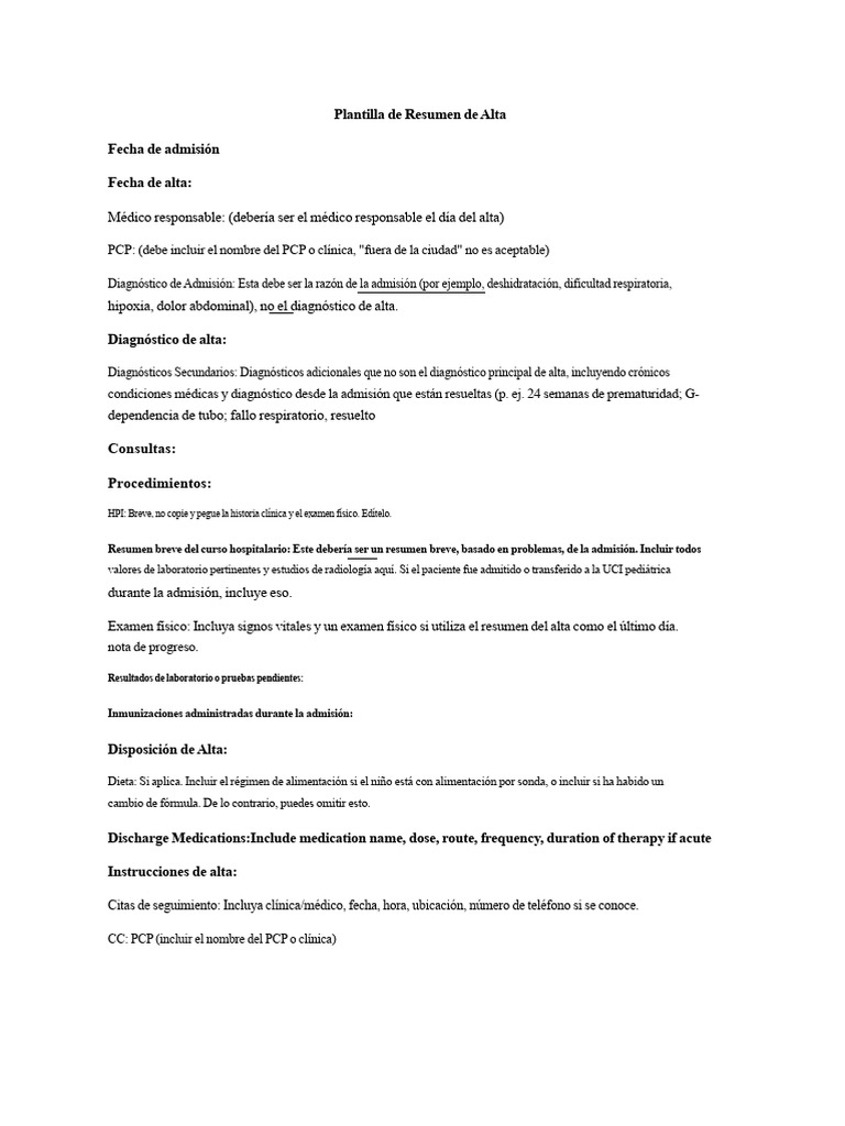 Plantilla de Resumen de Alta | PDF