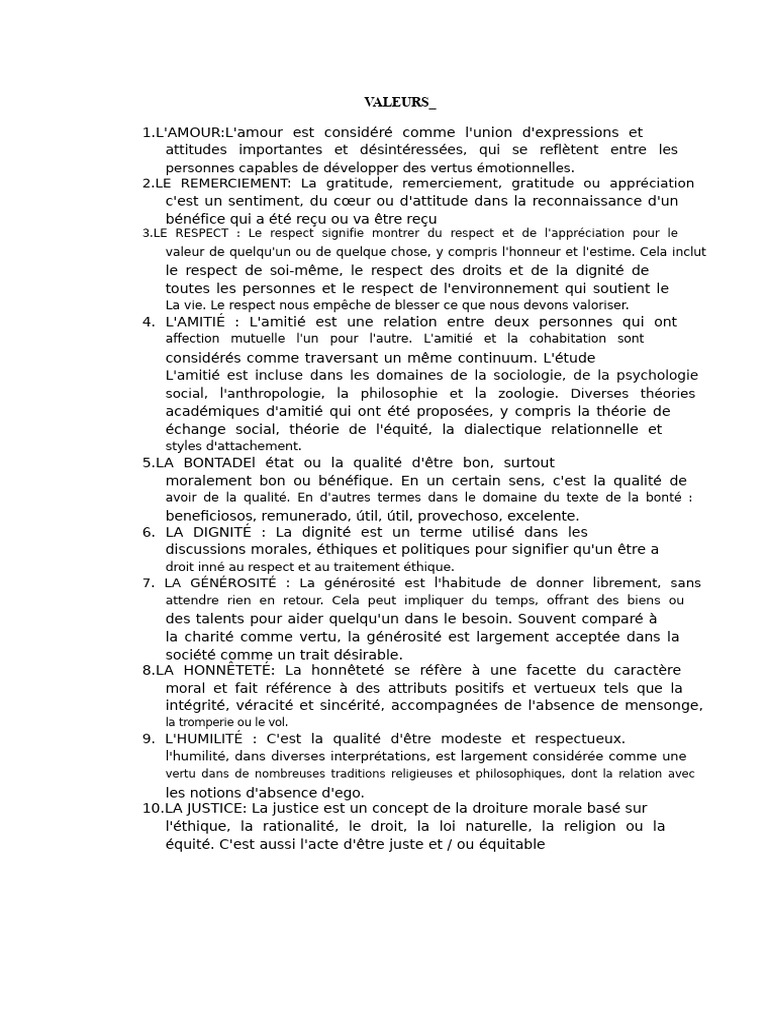 Liste des valeurs morales essentielles | PDF | Justice | Crime et violence