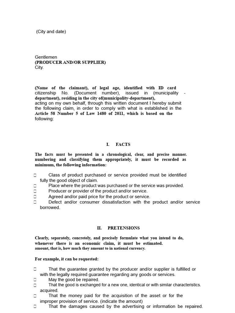 Consumer Claim Submission Template | PDF | Business