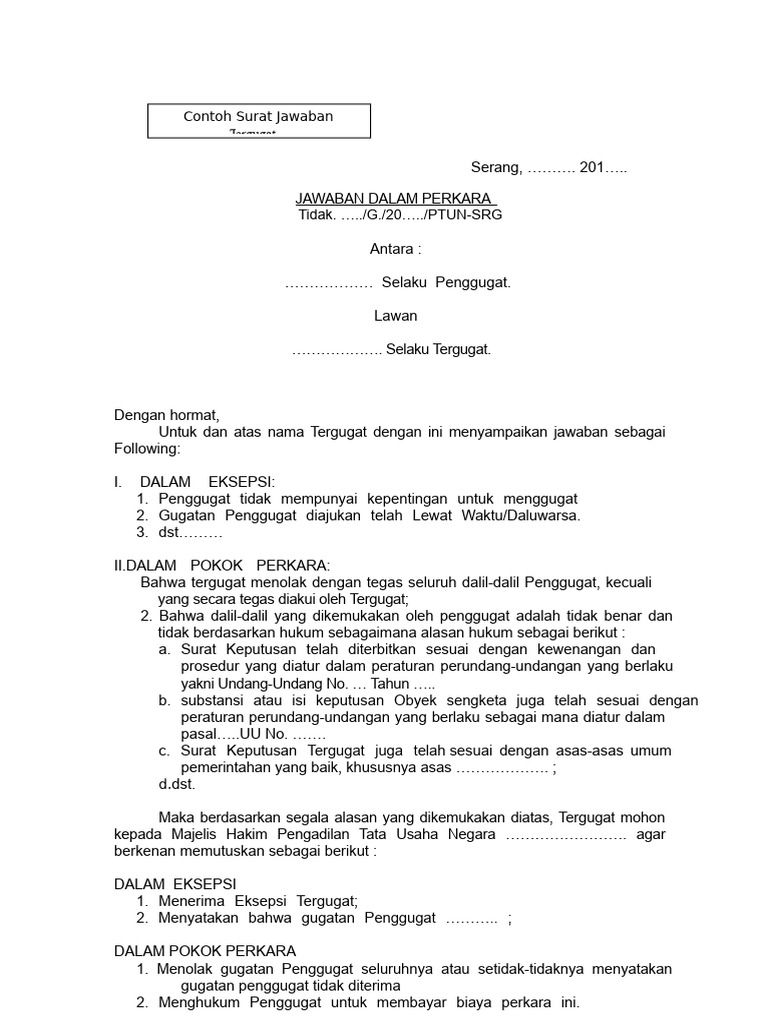 Contoh Surat Jawaban Tergugat | PDF