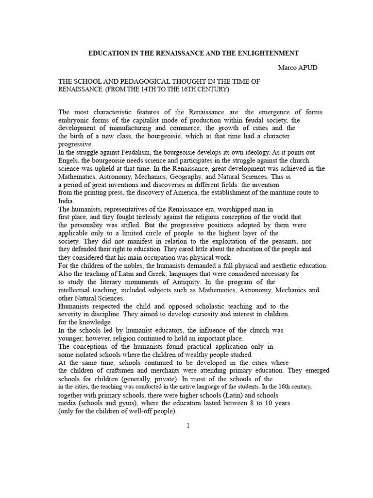 Education in The Renaissance and The Enlightenment | PDF | Renaissance ...