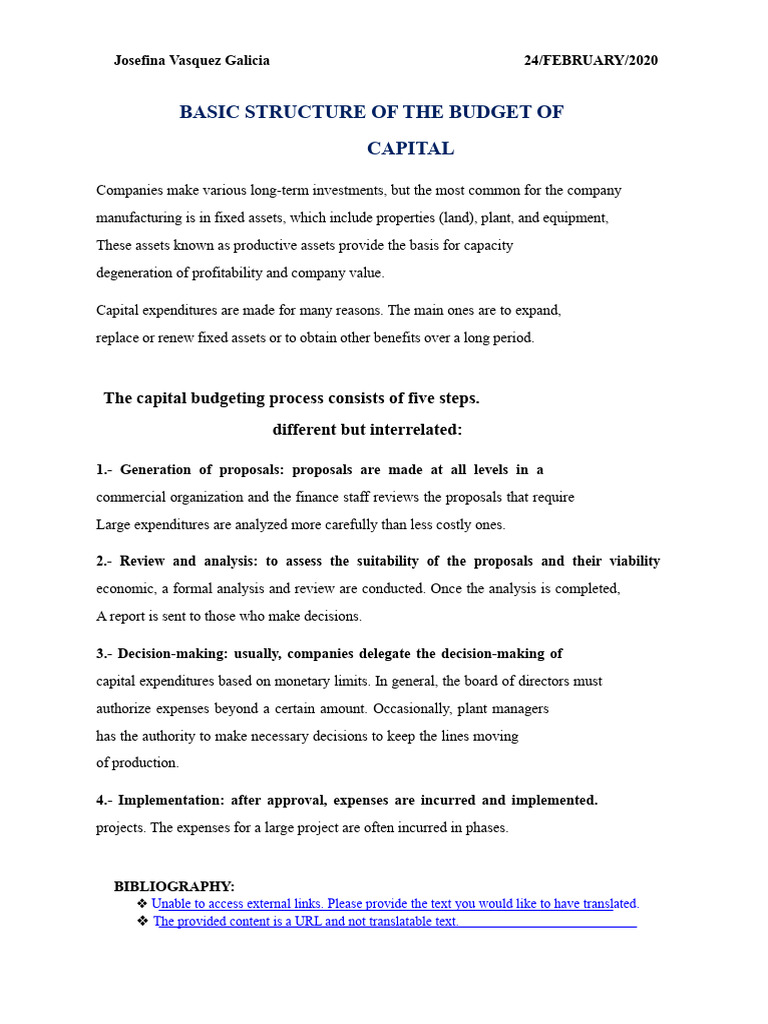 BASIC STRUCTURE OF THE CAPITAL BUDGET.pdf | PDF | Expense | Capital ...
