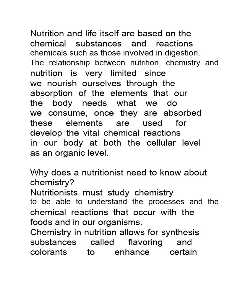 Relationship Between Chemistry and Nutrition. | PDF