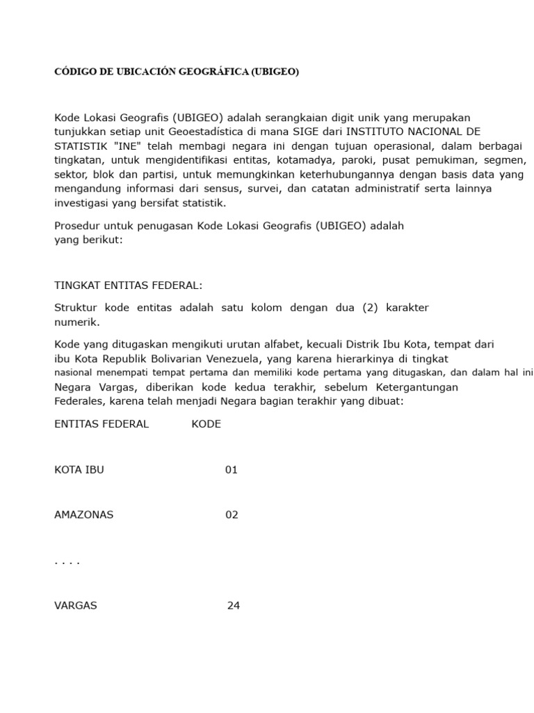 Panduan Kode Lokasi Geografis (UBIGEO) | PDF