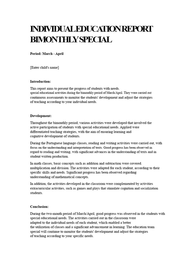 Bimonthly Special Education Report | PDF | Special Education | Learning