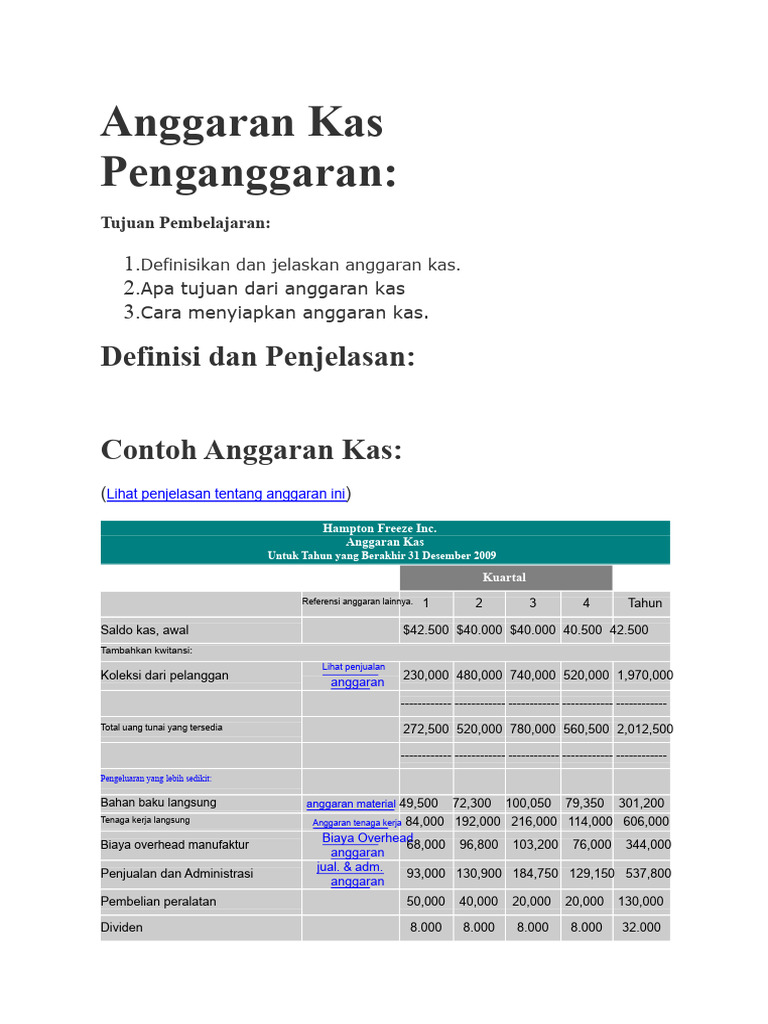 Anggaran Kas untuk Hampton Freeze Inc. | PDF