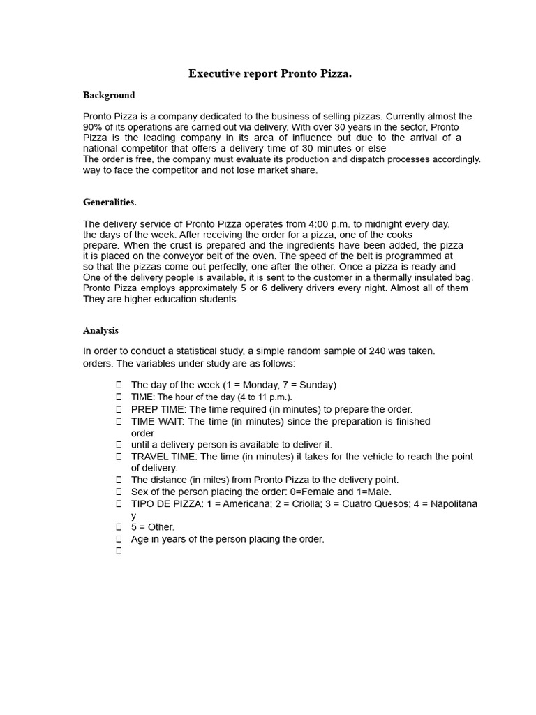 Pronto Pizza Delivery Optimization Report | PDF | Pizza | Confidence ...