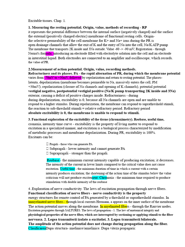 Excitable Tissues Physiology | PDF | Chemical Synapse | Muscle Contraction