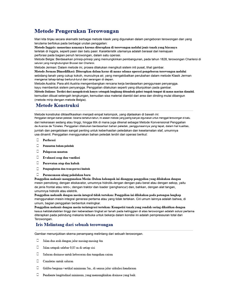 Metode Penggalian Terowongan | PDF