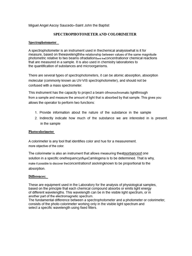 Colorimeter and Spectrophotometer | PDF | Spectrophotometry ...
