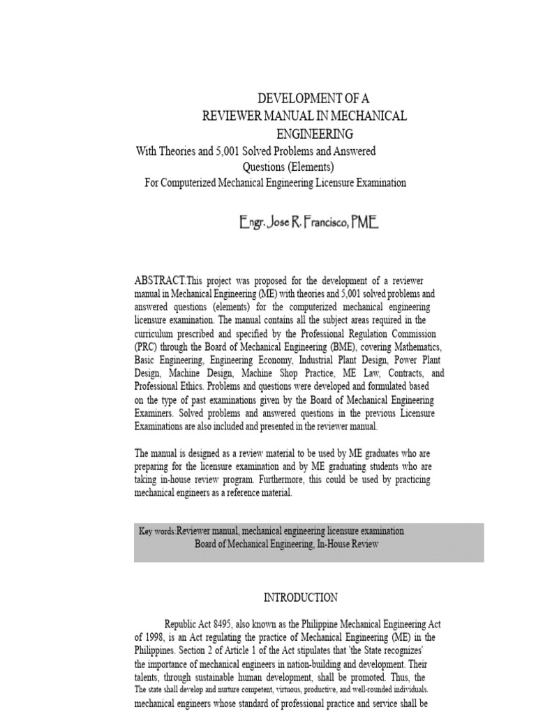 Mechanical Engineering Reviewer Manual | PDF | Equations | Machines