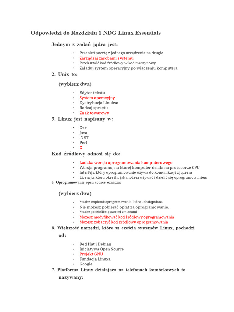 Odpowiedzi Do Rozdziału 1 NDG Linux Essentials | PDF