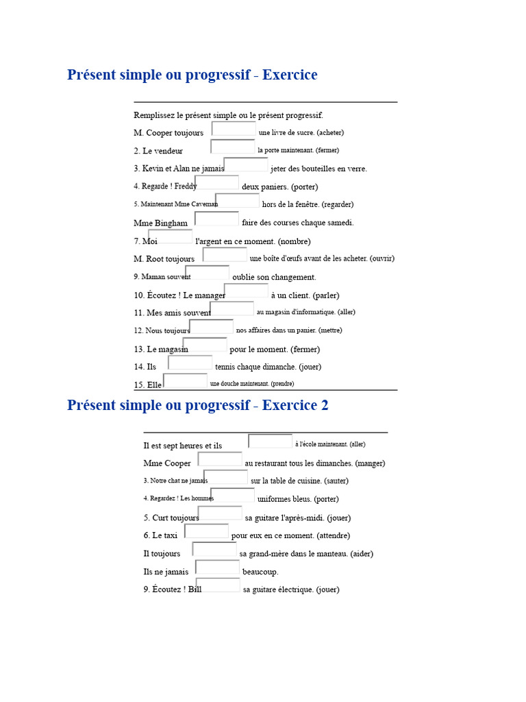 Exercice sur le présent progressif anglais | PDF
