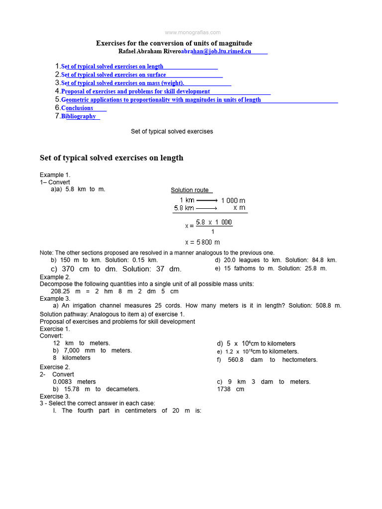 Exercises Unit Conversion Magnitude | PDF | Area