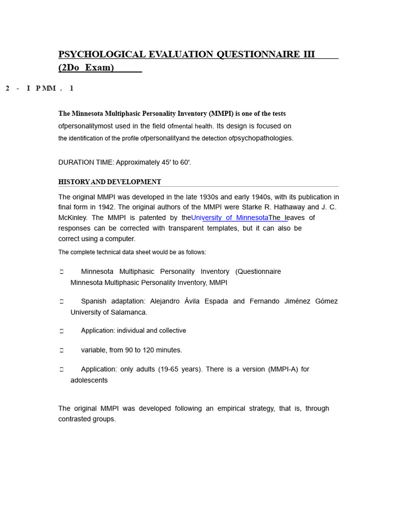 MMPI-2 and WAIS-III Questionnaire | PDF | Wechsler Adult Intelligence ...
