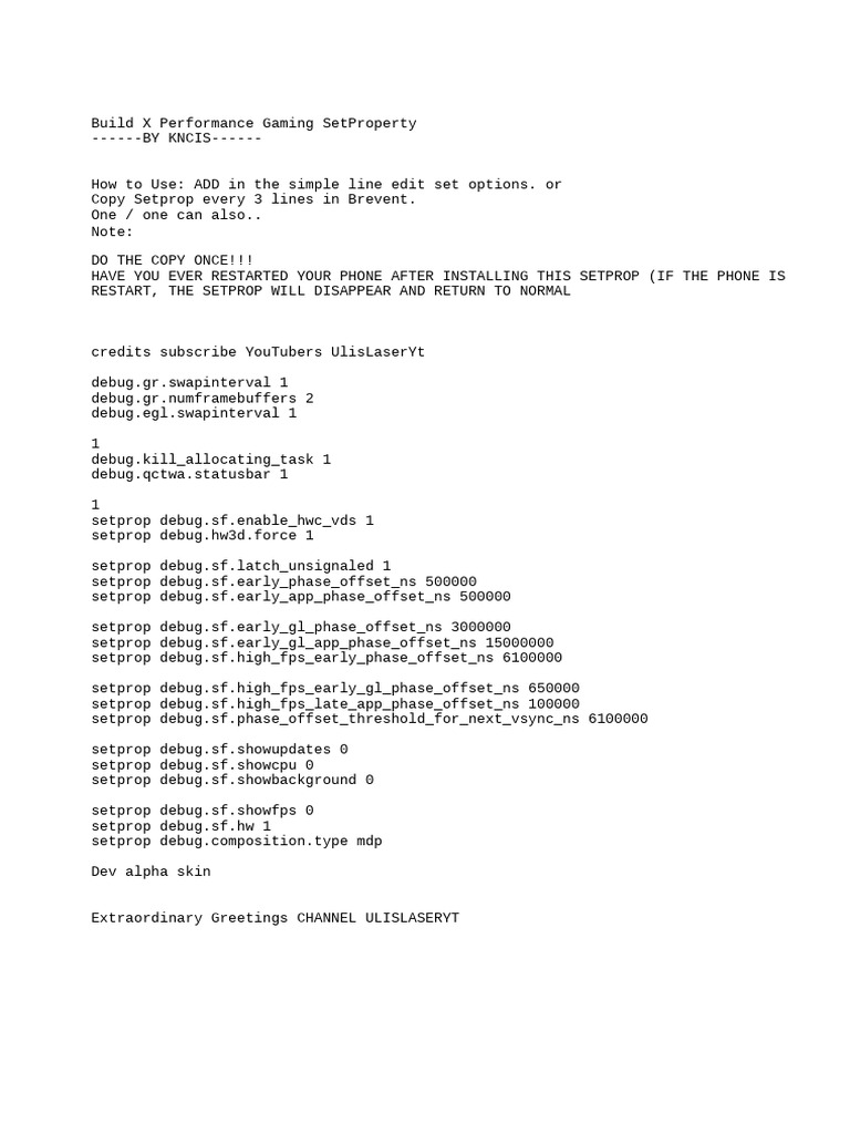 Setprop GAMING Vip (SFILE | PDF