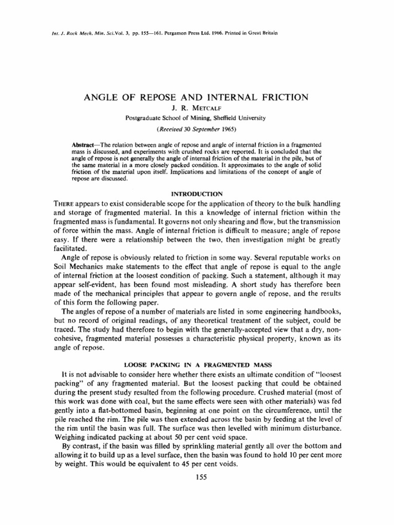 Angle of Repose and Internal Friction | PDF | Friction | Materials