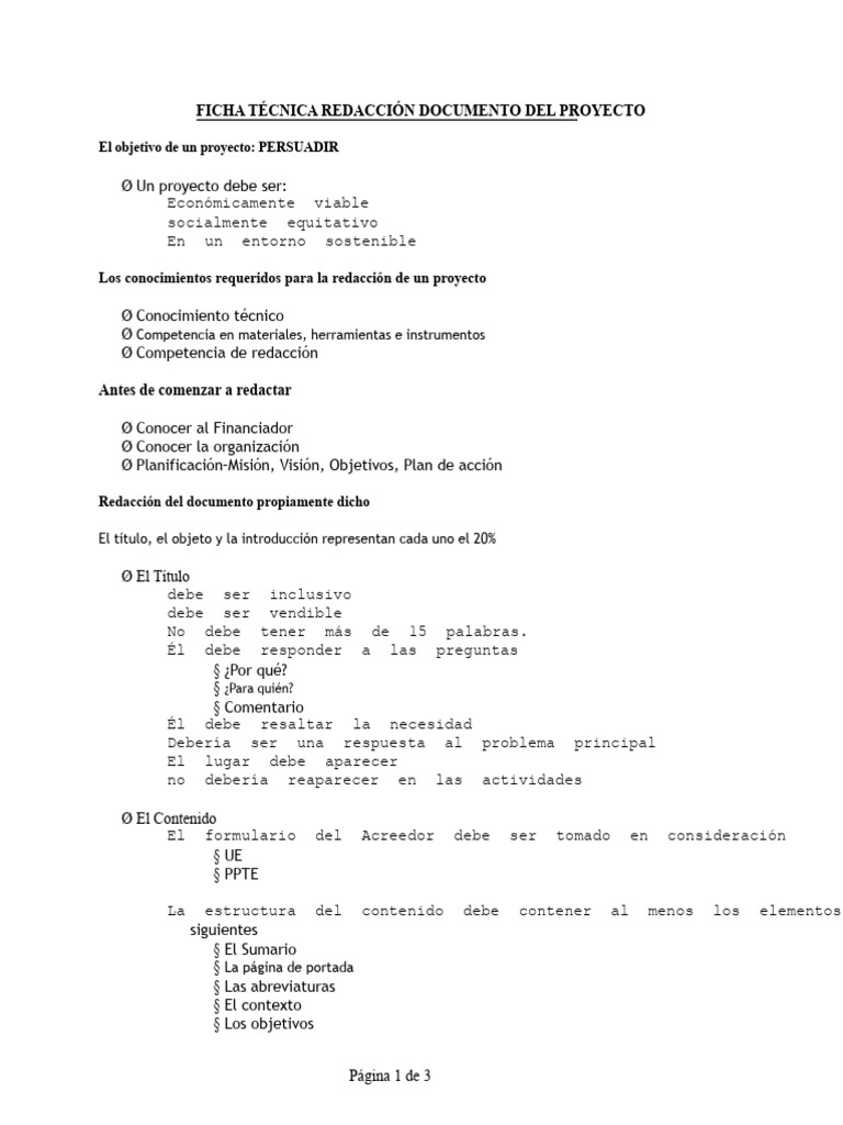 Ficha Técnica Redacción Documento de Proyecto | PDF