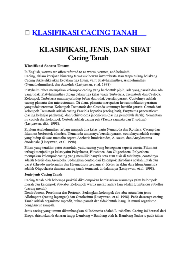 Klasifikasi dan Jenis Cacing Tanah | PDF