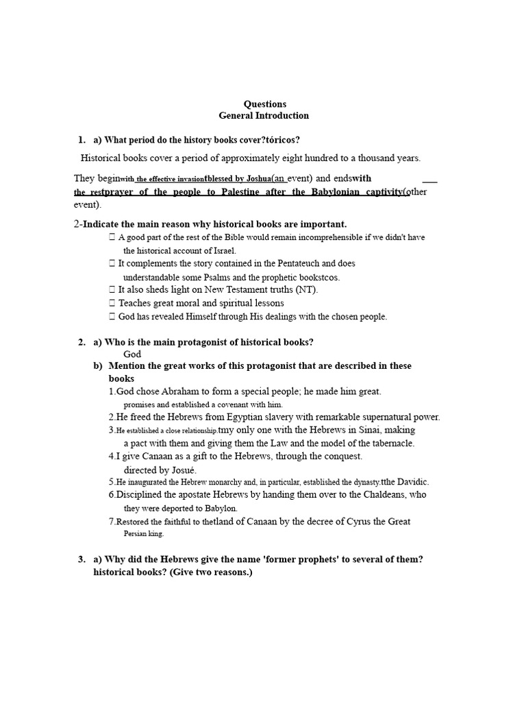 QUESTIONNAIRE HISTORICAL BOOKS | PDF | Samson | Joshua