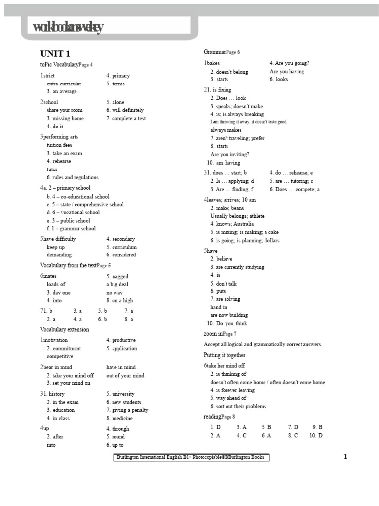 B1+ Workbook Answer Key | PDF