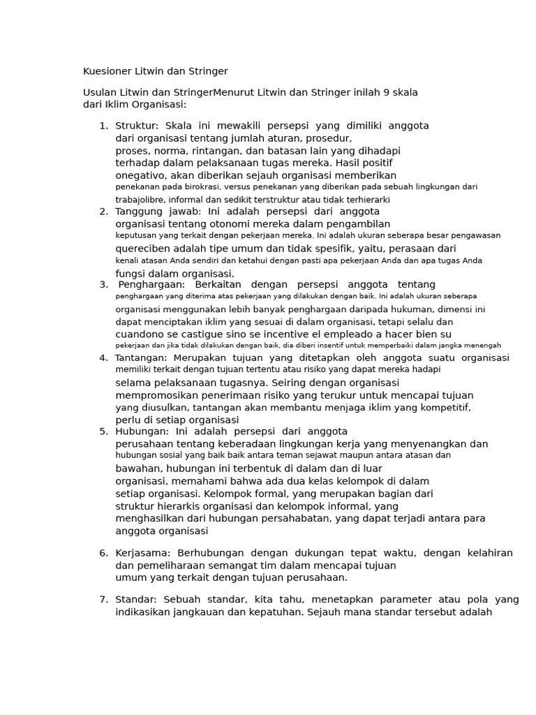Kuesioner Litwin Dan Stringer | PDF