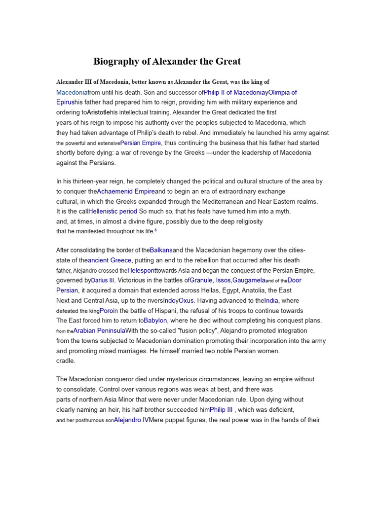 Biography of Alexander The Great | PDF | Alexander The Great ...