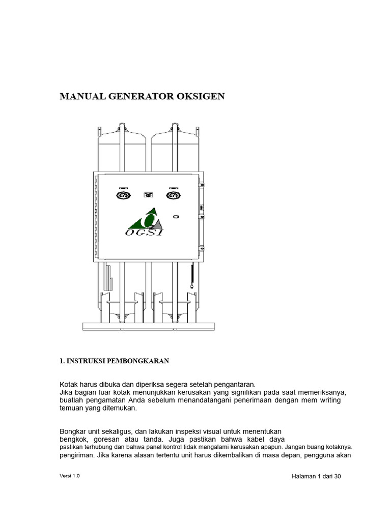 Panduan Manual Generator Oksigen OGSI | PDF