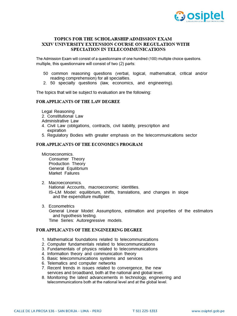 Scholarship Exam Topics for Law, Economics, Engineering | PDF