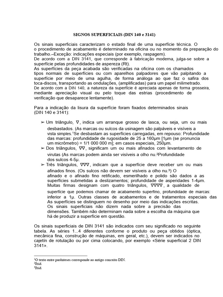 Sinais Superficiais segundo DIN 3141 | PDF | Desenho
