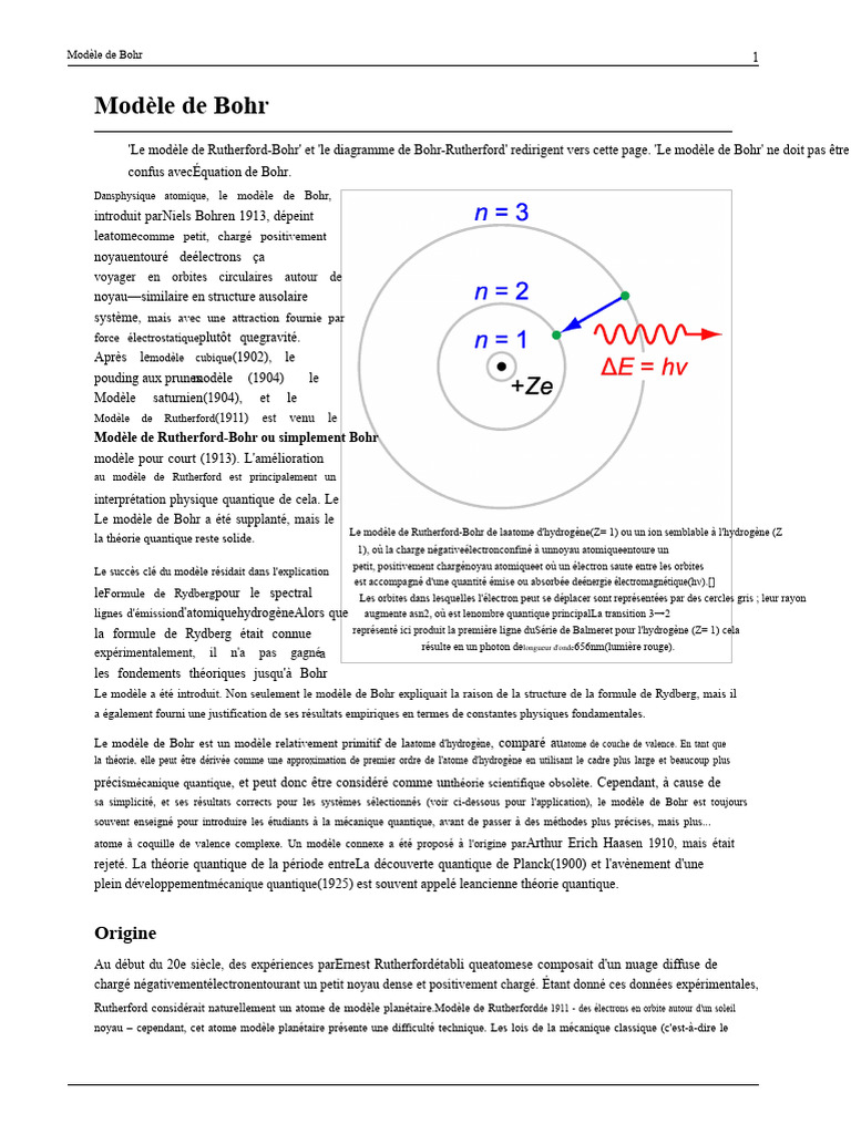 Modèle de Bohr de l'atome | PDF | Atomes | Électron